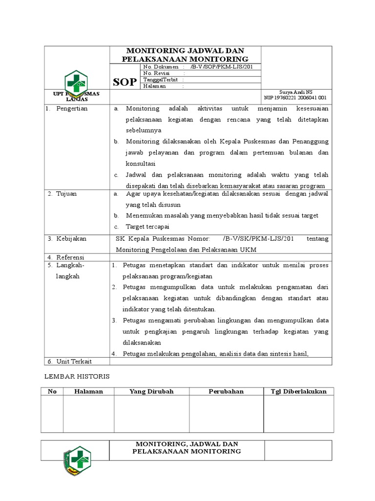 5.2.3.2 Sop Monitoring Jadwal Dan Pelaksanaan Monitoring | PDF