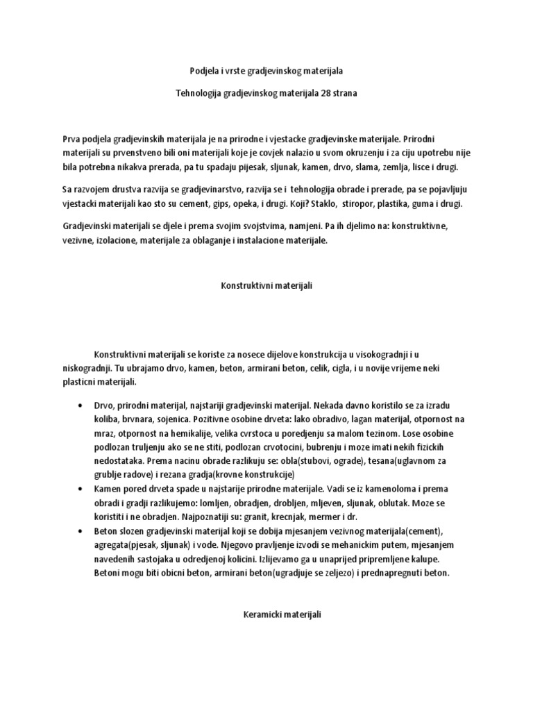 Podjela I Vrste Gradjevinskog Materijala | PDF