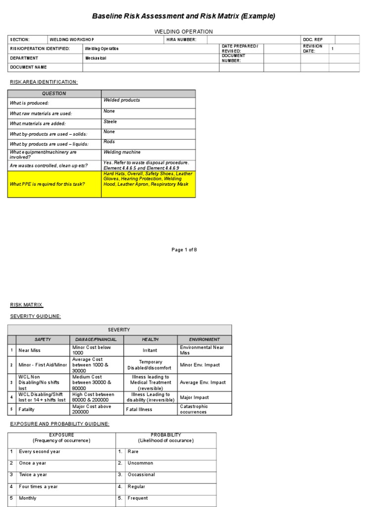 Baseline Risk Assessment and Risk Matrix (An Example) | PDF | Personal ...