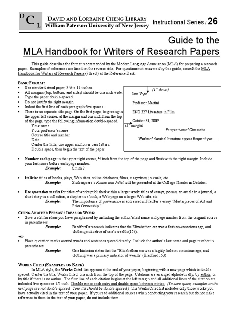 Guide To The MLA Handbook For Writers of Research Papers: D L C L | PDF ...