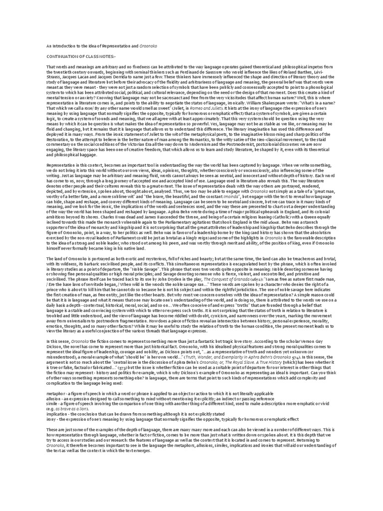 Oroonoko Notes | PDF | Representation (Arts) | Monarchy