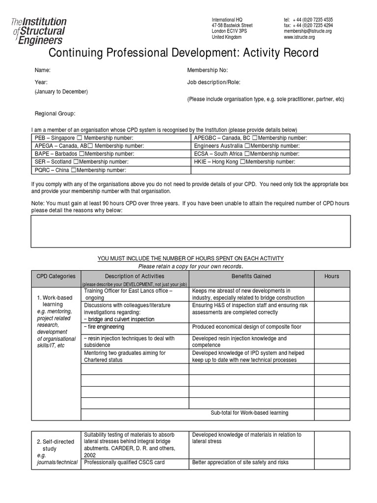 CPD-Activity-Record-example.pdf | Prestressed Concrete | Professional ...