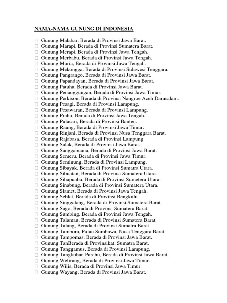 Nama Gunung Di Indonesia | PDF