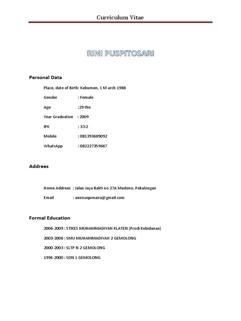 Rini Puspitosari Cv