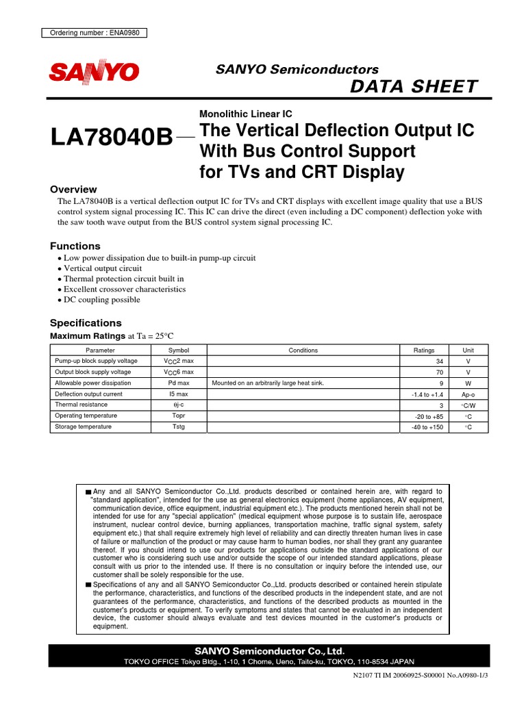 Datasheet La7835 | PDF | Cathode Ray Tube | Electronics