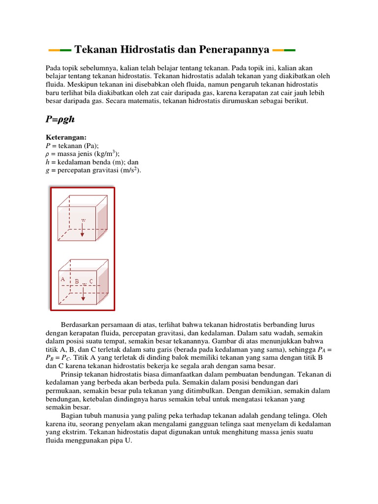 Tekanan Hidrostatis Dan Penerapannya | PDF