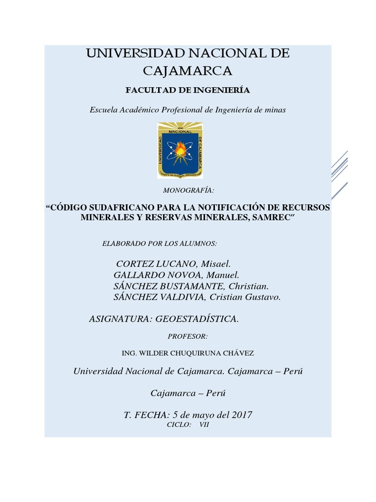 Codigo Samrec - Informe | PDF | Sudáfrica | Minería