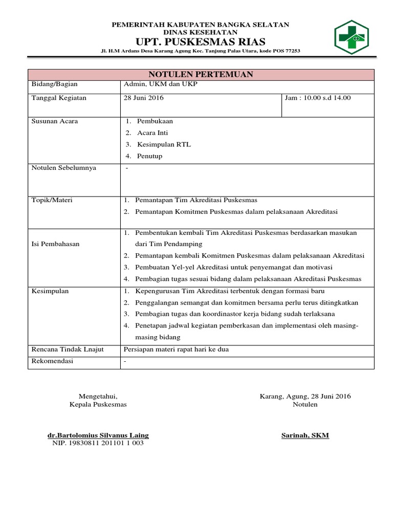 Contoh Notulen Pertemuan | PDF