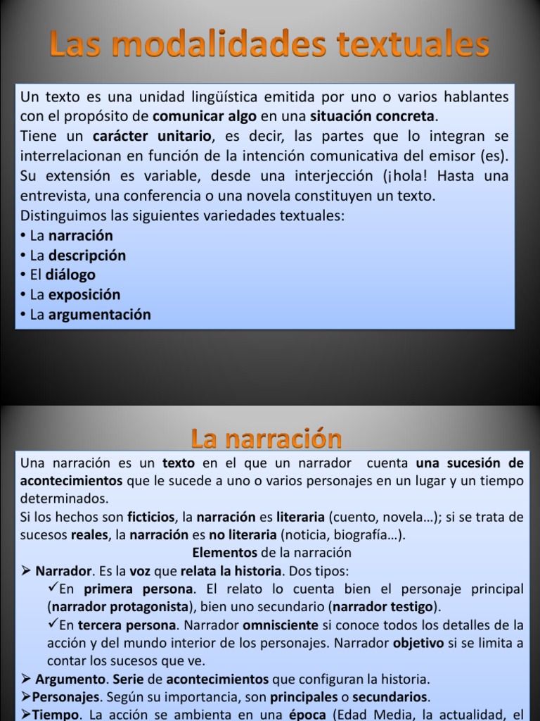 Las Modalidades Textuales | Descargar gratis PDF | Narración | Lingüística
