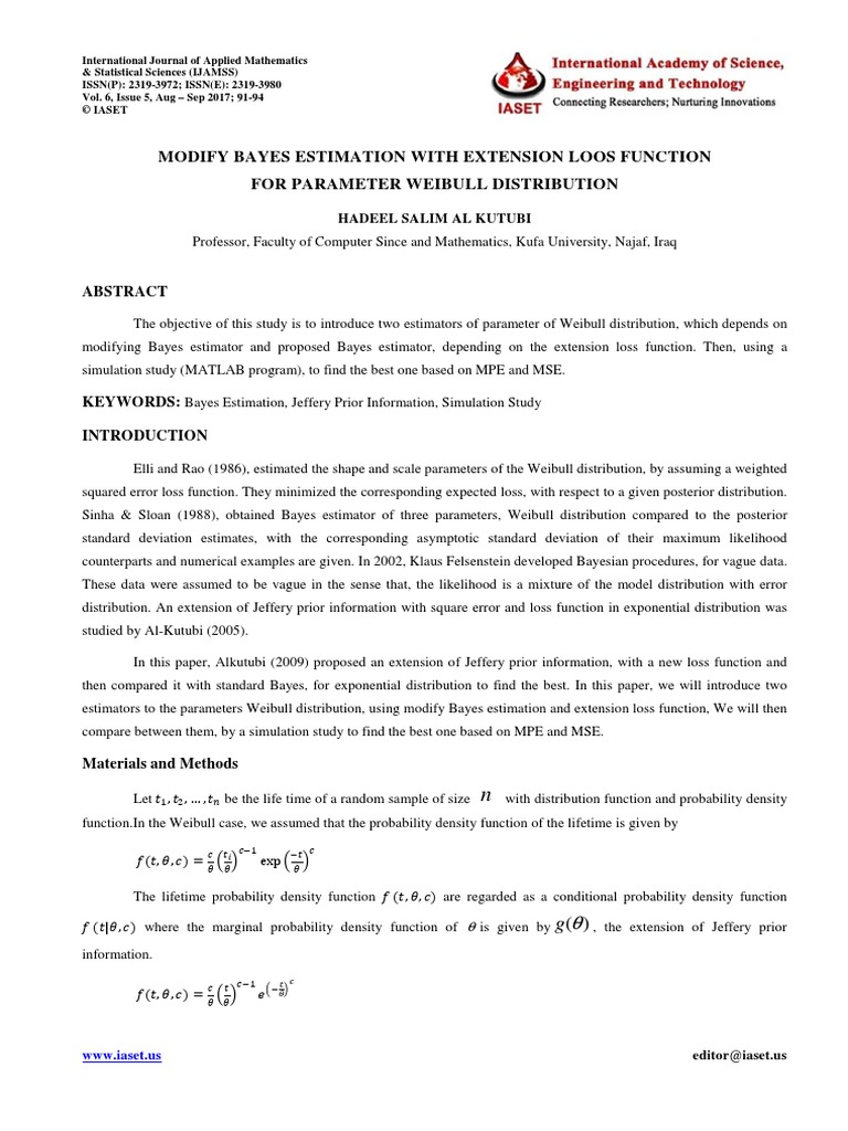 IJAMSS - Modify Bayes Estimation With Extension Loos Function For Parameter Weibull Distribution ...