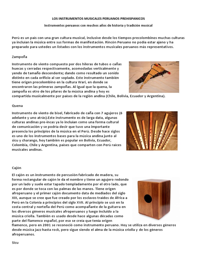 Los Instrumentos Musicales Peruanos Prehispánicos | PDF | Instrumentos ...