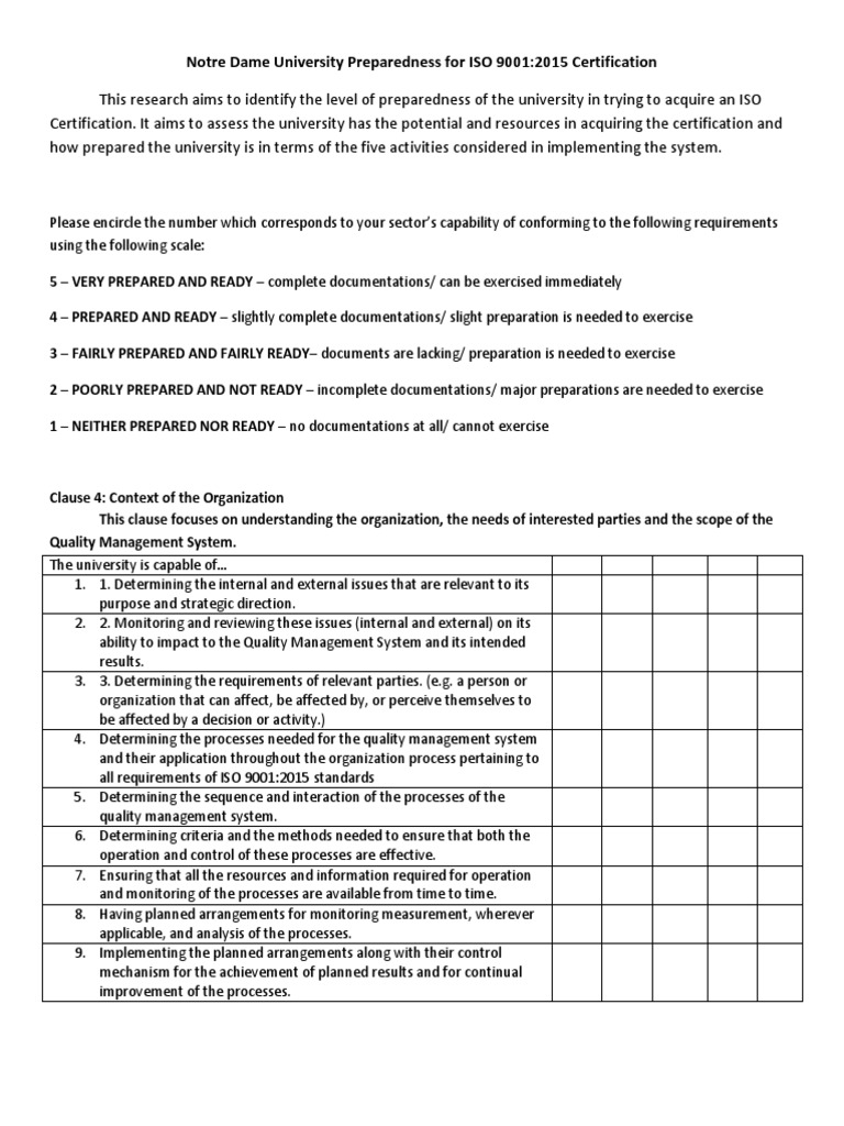 ISO Questionnaire 2015 | PDF | Quality Management System | Quality ...
