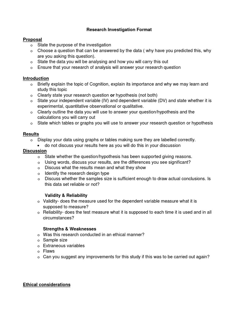 Research Investigation Format Stage 1 | PDF
