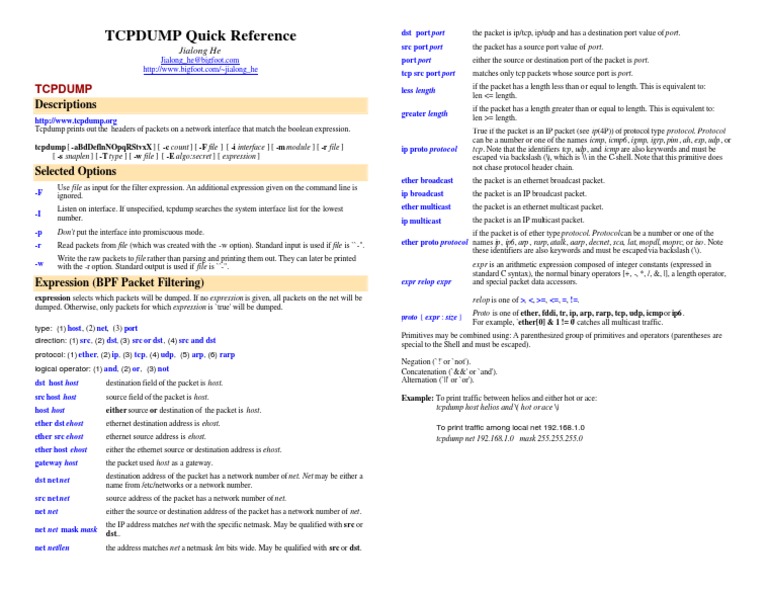 TCPDUMP Quick Reference | PDF | Port (Computer Networking) | Network Packet
