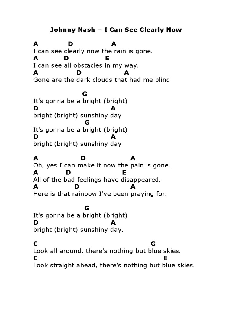 Johnny Nash's "I Can See Clearly Now" Lyrics | PDF