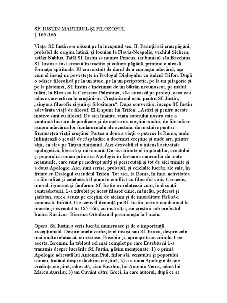 Sf. Iustin Martirul Si Filosoful | PDF