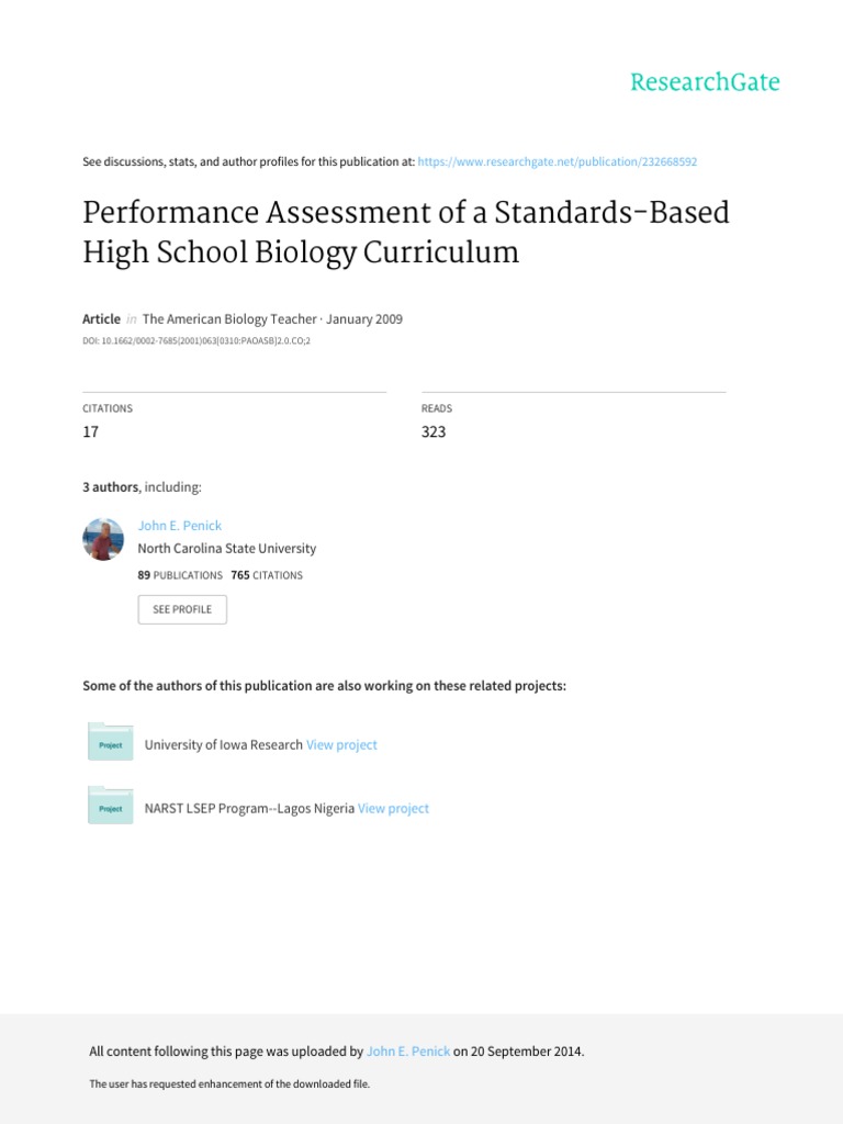 Performance Assessment of A Standards-Based High School Biology ...