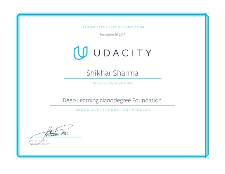 Shikhar Sharma: Deep Learning Nanodegree Foundation | PDF | Self ...