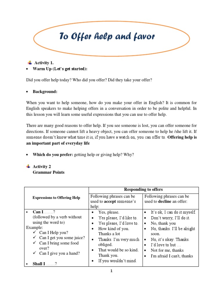 To Offer Help and Favor: An Important Part of Everyday Life | PDF ...