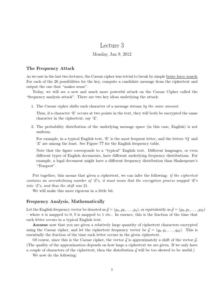 Frequency Analysis Attack on the Caesar Cipher | PDF | Key ...