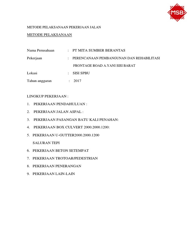 Metode Kerja Proyek Jalan | PDF