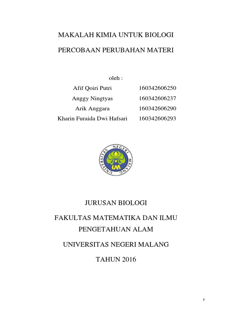Makalah Percobaan Perubahan Materi | PDF | Sains & Matematika