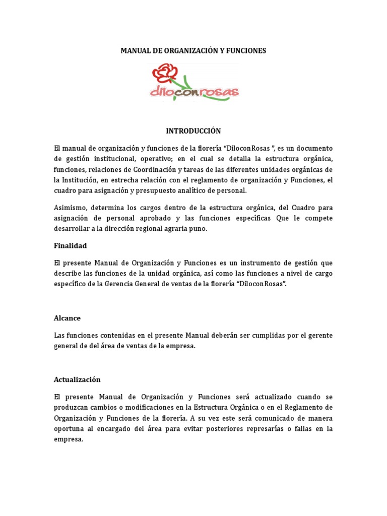 Manual de Organizacion y Funciones | PDF | Presupuesto | Cliente