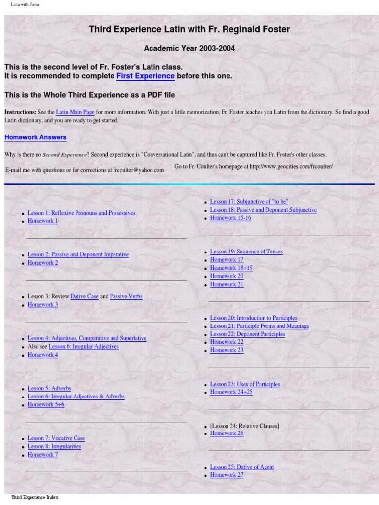 Third Experience Latin With Fr. Reginald Foster | PDF | Grammatical ...