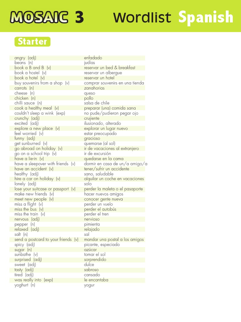 Vocabulario Esencial en Español | PDF | Alimentos | Hotel y alojamiento