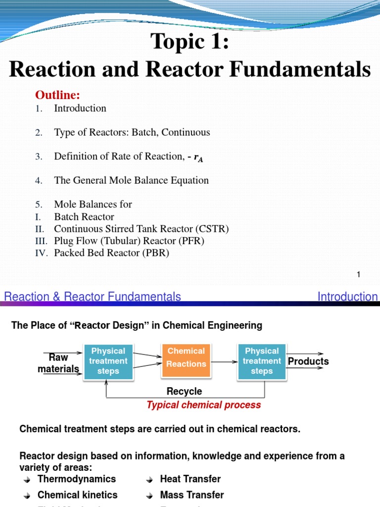 Chapter 1 Reaction and Reactor Fundamentals | PDF | Chemical Reactor ...