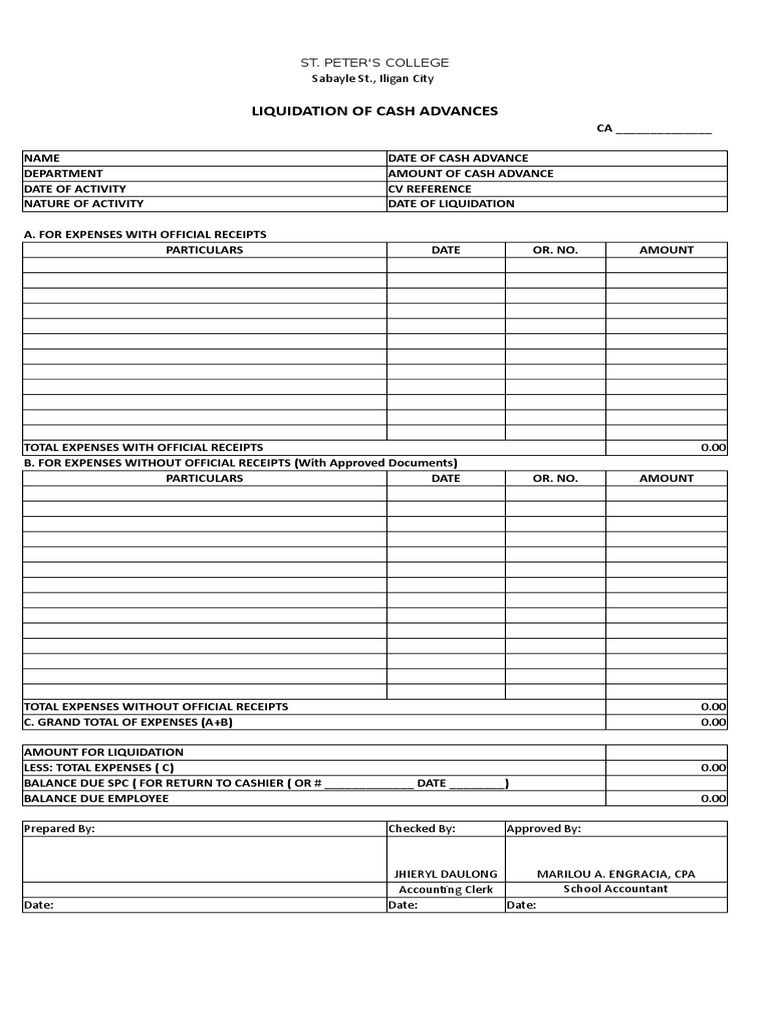 Employee Liquidation Form | PDF