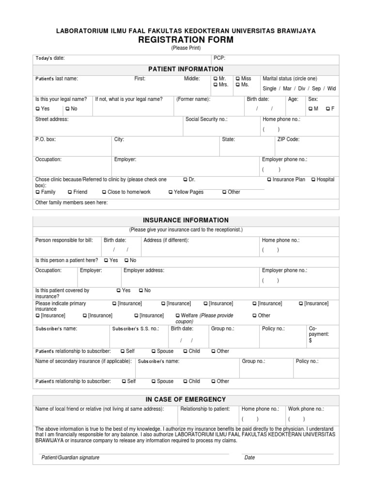 Medical Office Registration Form | PDF | Patient | Insurance
