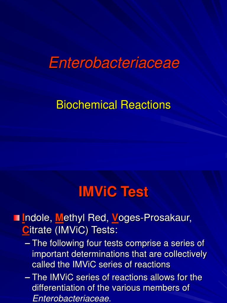 Enterobacteriaceae: Biochemical Reactions | PDF | Chemical Compounds ...
