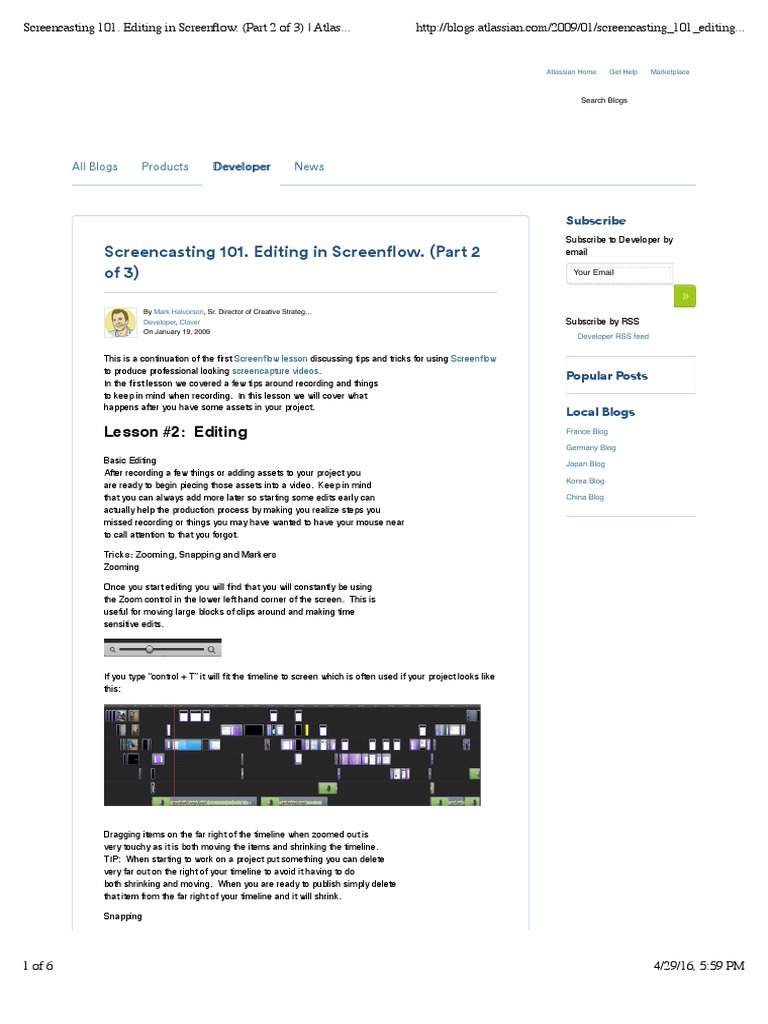 Screencasting 101. Editing in Screenflow. (Part 2 of 3) - Atlassian Blogs | PDF | Blog | Digital ...