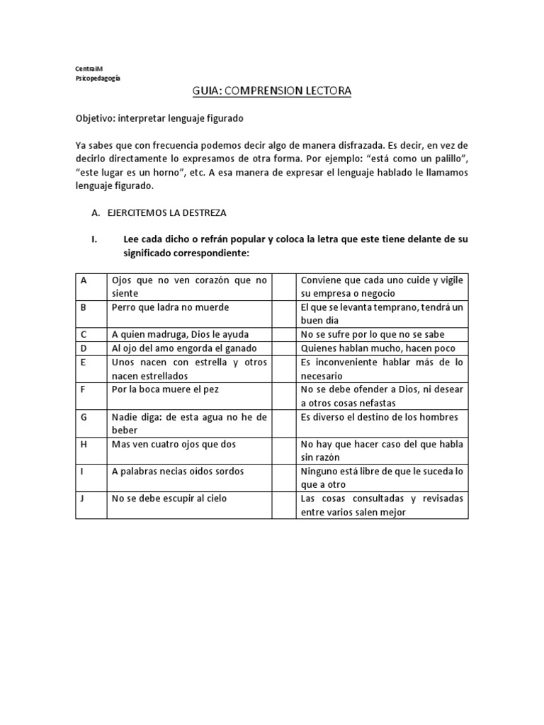 Guia Comprension Lectora Lenguaje Figurado 2017 | PDF | el Monte ...