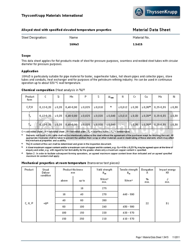 Thyssenkrupp Materials International: Material Data Sheet | PDF ...