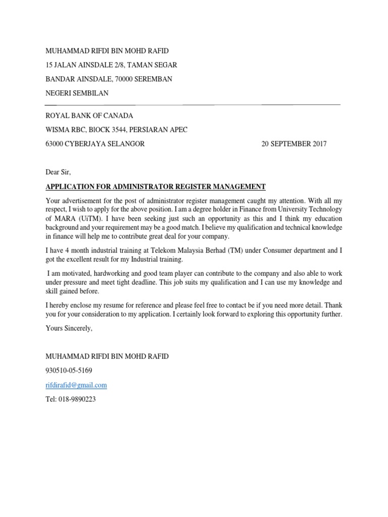 Cover Letter RBC | Economies | Business