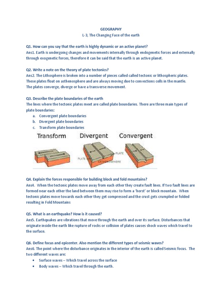 GEOGRAPHY-L3-The Changing Face of The Earth | PDF | Plate Tectonics ...