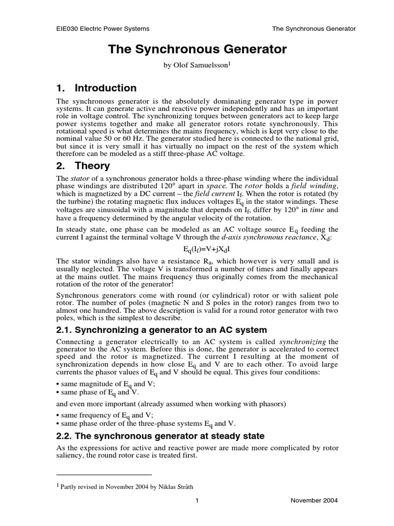The Synchronous Generator: 2.1. Synchronizing A Generator To An AC ...