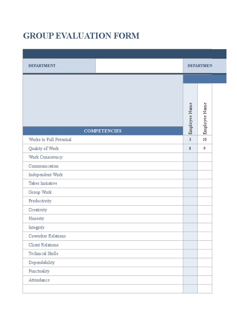 Group Evaluation Form Template | PDF | Business | Applied Psychology