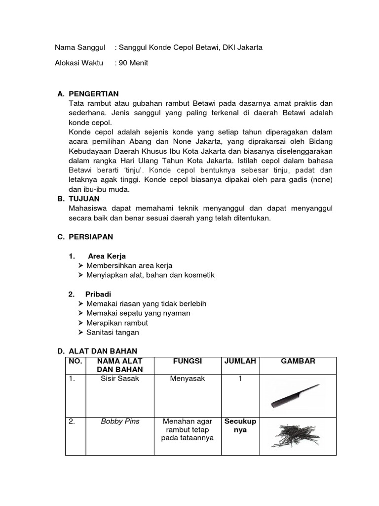 Teknik Sanggul Konde Cepol Betawi | PDF