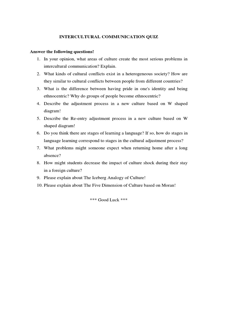 Intercultural Communication Quiz | PDF