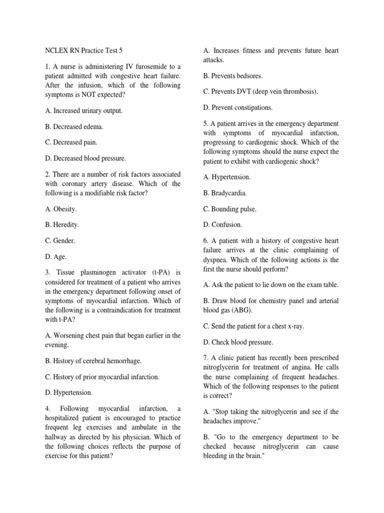 NCLEX RN Practice Test 5 | PDF | Leukemia | Myocardial Infarction