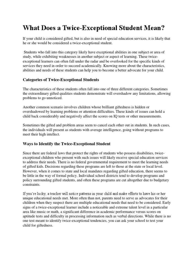 Twice Exceptional | PDF | Intellectual Giftedness | Gifted Education