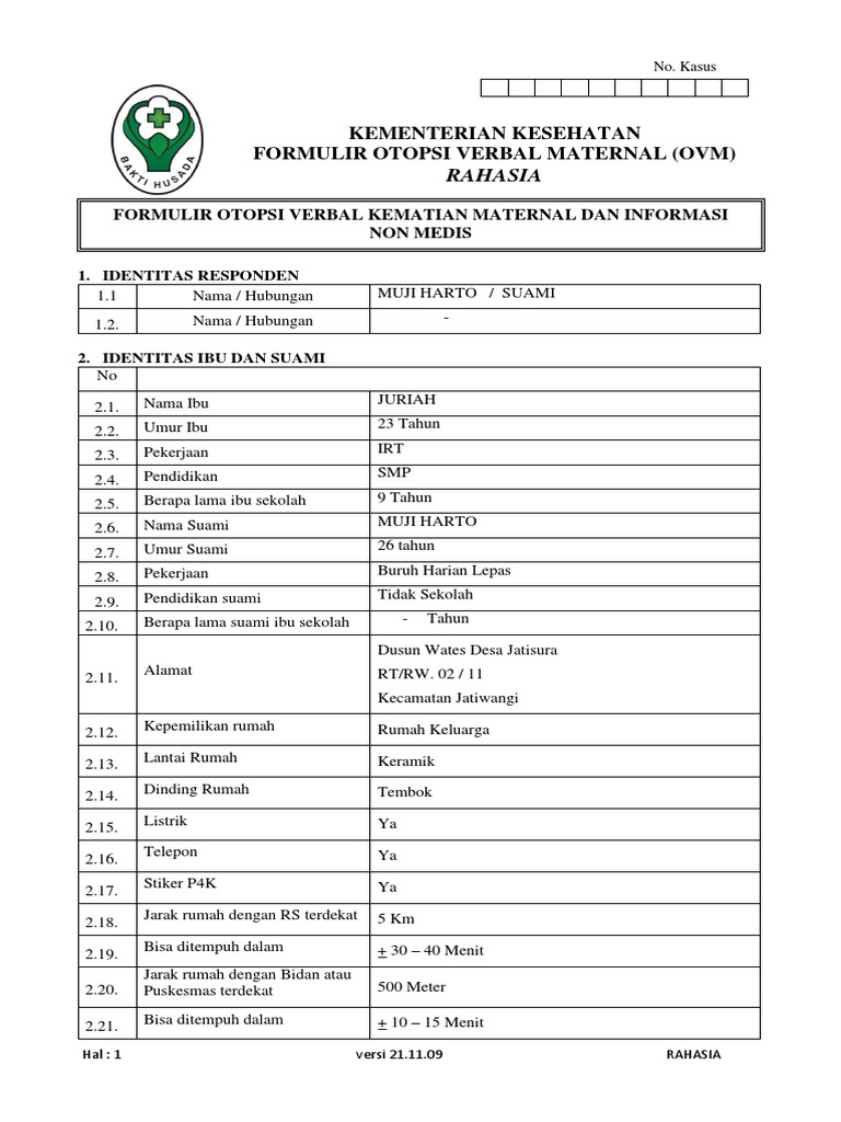 Formulir Otopsi Verbal Kematian Maternal (OVM) | PDF