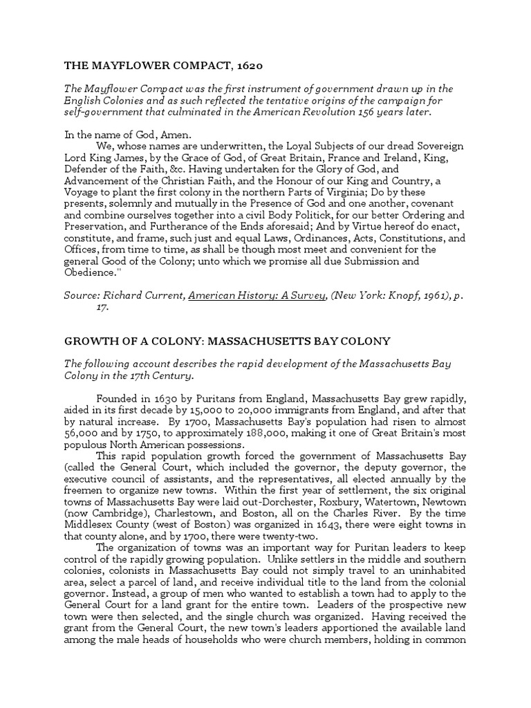 The Mayflower Compact, 1620 | PDF | Massachusetts Bay Colony | Freedom ...