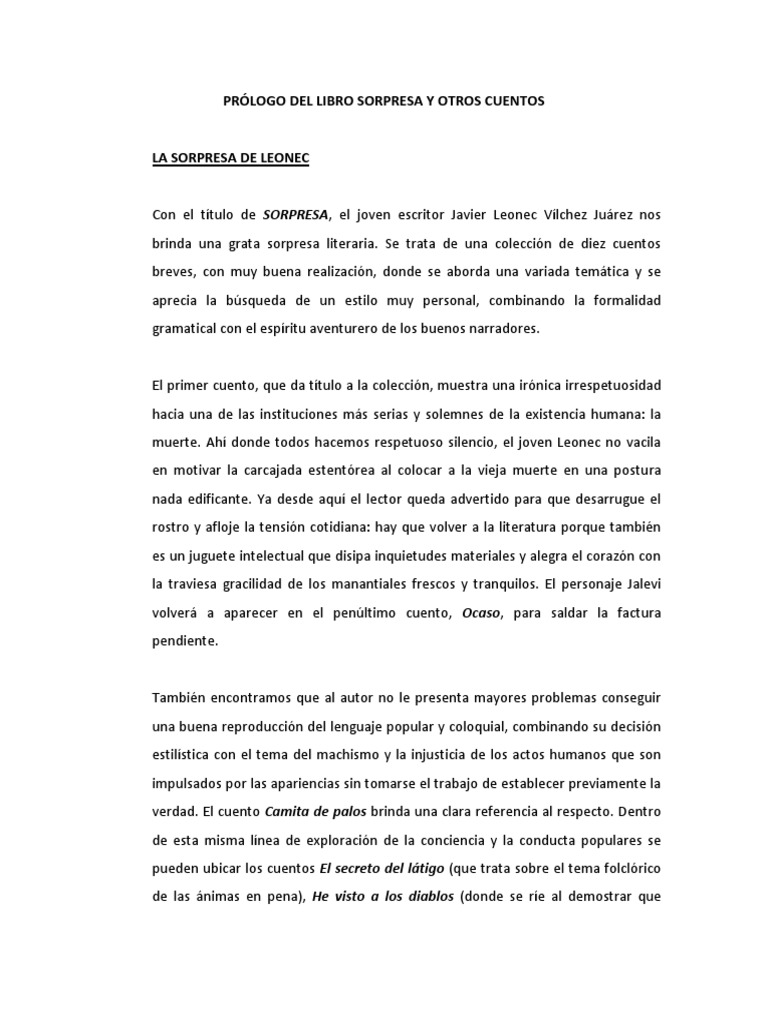 JAVIER VÍLCHEZ JUÁREZ - Prólogo Del Libro Sorpresa y Otros Cuentos ...