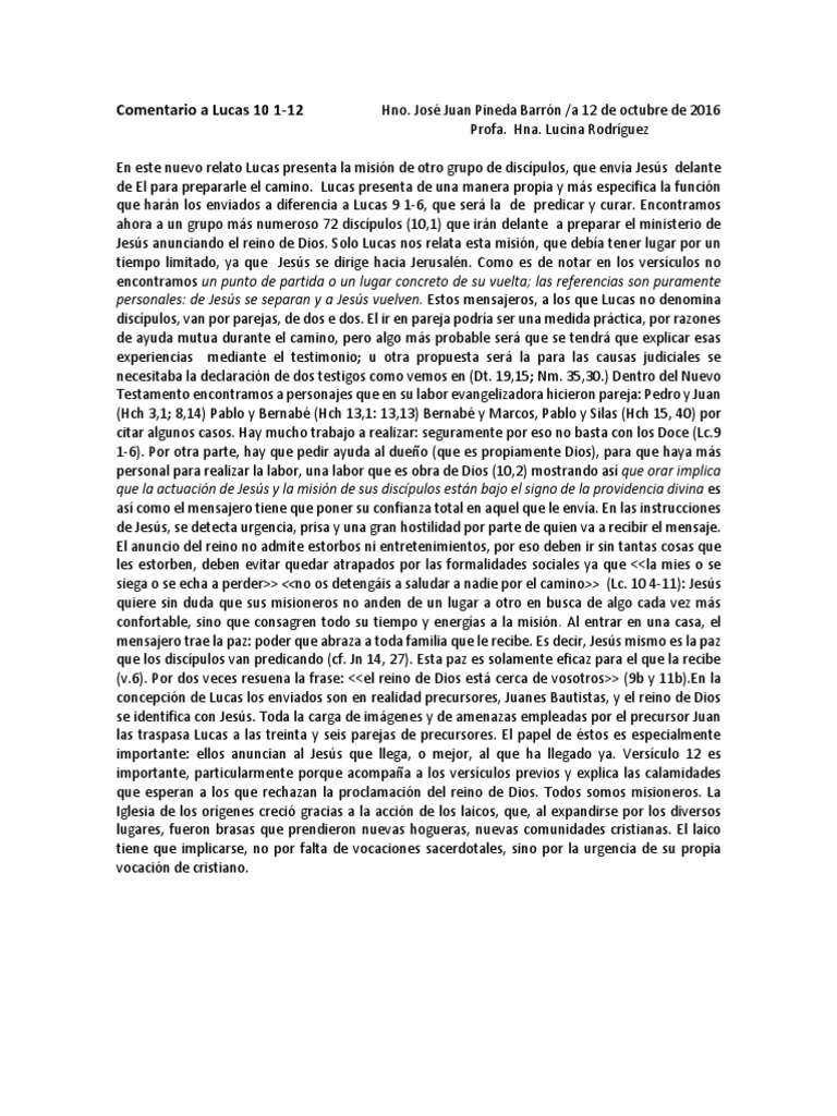 Comentario A Lucas 10 1 | PDF | Evangelio De Lucas | Bernabé