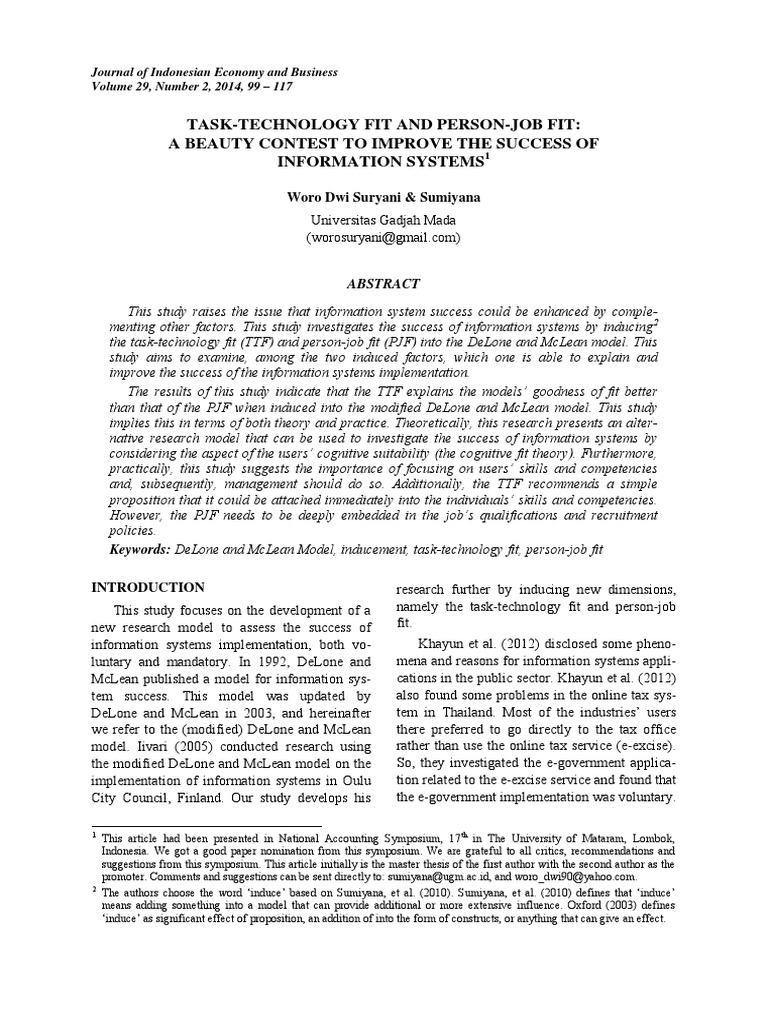 Task-Technology Fit in Information Systems | PDF | Usability ...