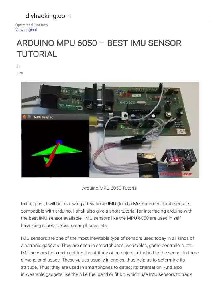 Arduino Mpu 6050 Best Imu Sensor Tutorial Diy Hacking Pdf Arduino Accelerometer 4778